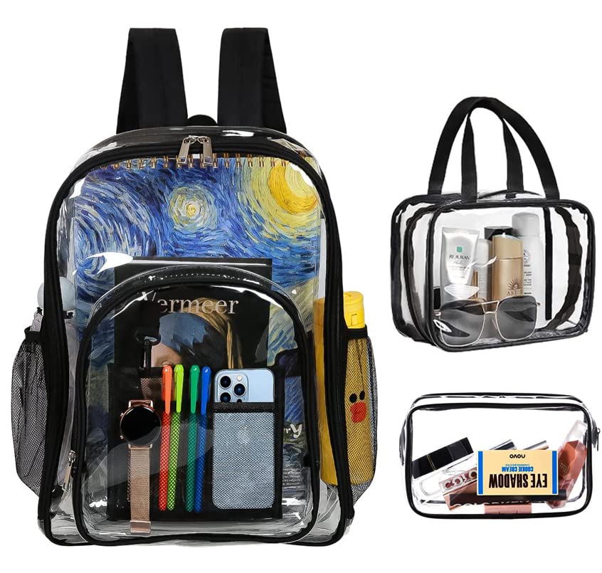 3PCS Large Capacity PVC Transparent Backpack Multi-Pocket Waterproof Bag Suitable For College Students To Work Outdoors
