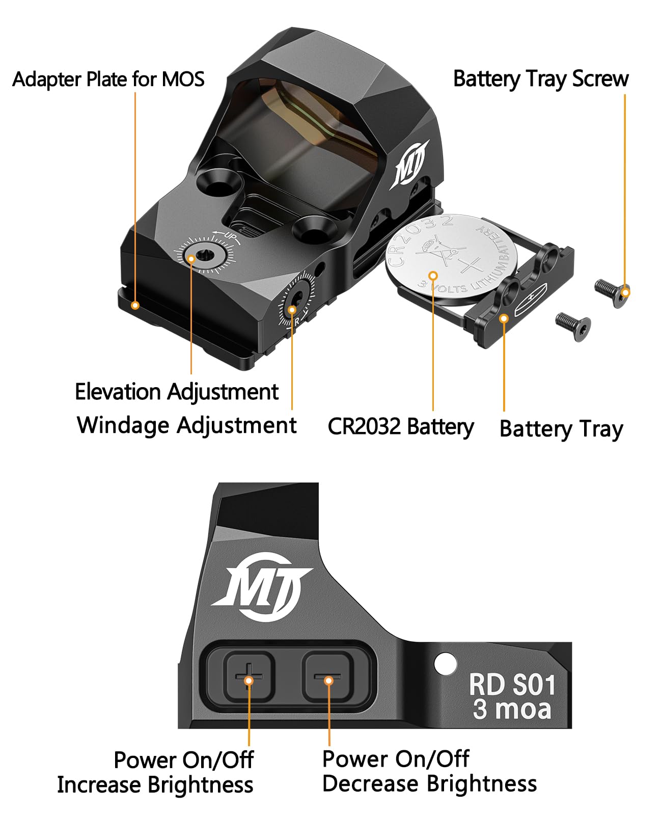 MidTen S01 Shake Motion Awake Red Dot Sight for RMR, Adapter for GL MOS & Picatinny Included, 3 MOA Pistol Scope Optics Sight for Full Size Handgun, 28mm Large Aspheric Lens 1500G Shockproof