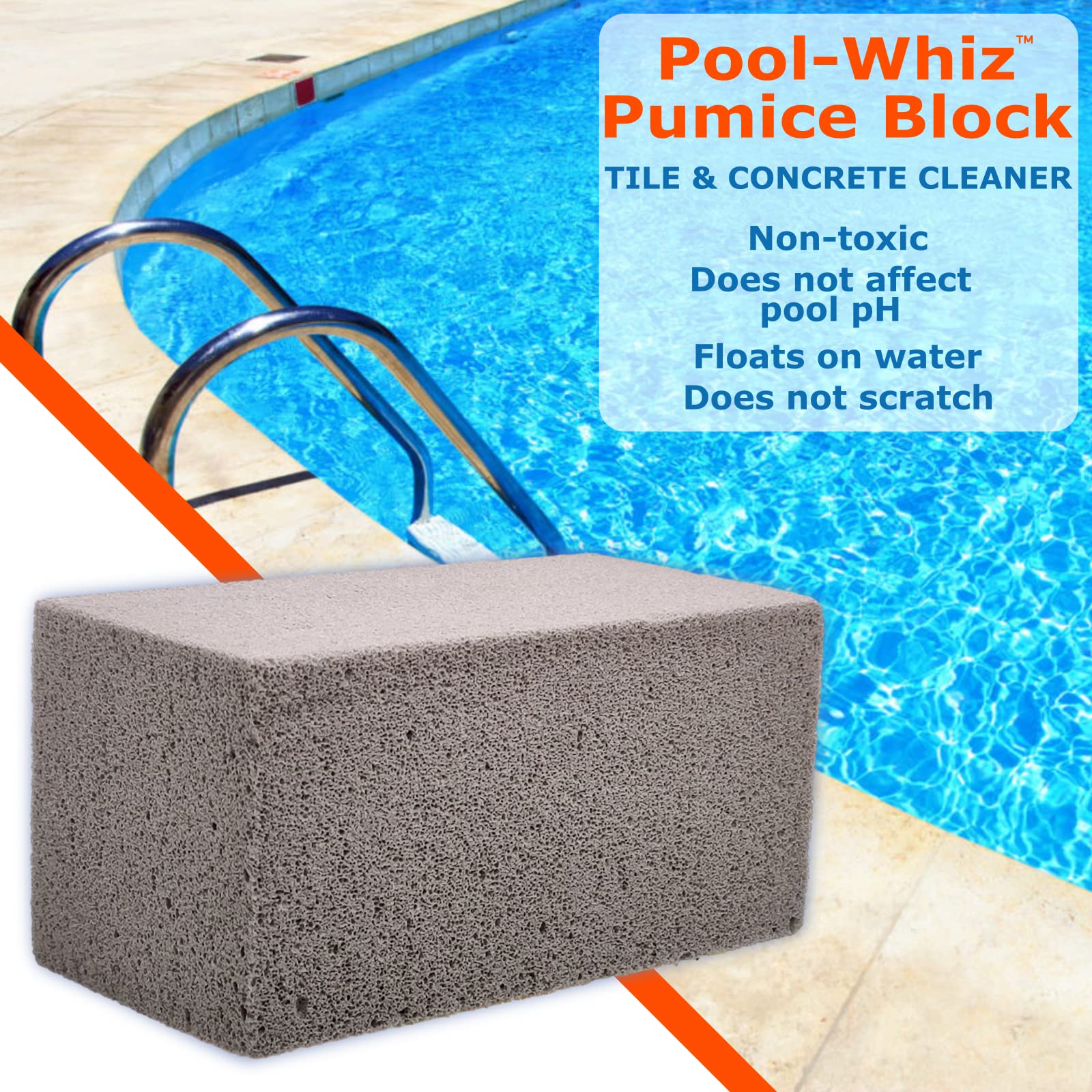 Pool-Whiz Pumice Block Pool Tile & Concrete Cleaner Pumice Stone for Cleaning Pools Spas & Water Features Pool & Spa Cleaner Pumice Block for Rust, Stains Build Up by Billy Buckskin Co. Pack of 2