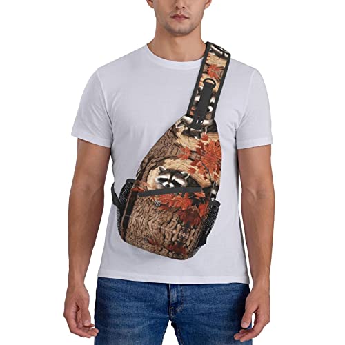 Raccoon In The Fall Tree Hole Man Woman Sling Backpack Multipurpose Chest Bag Travel Daypack Anti-Theft Cross Body Bag