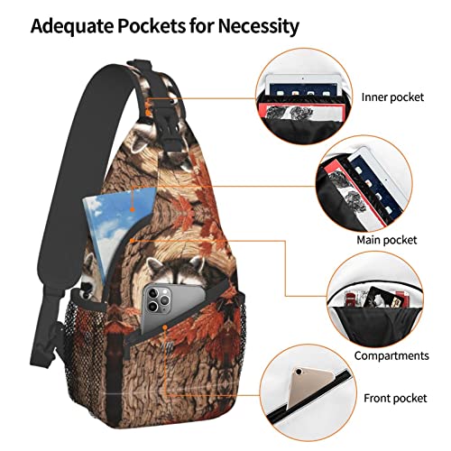 Raccoon In The Fall Tree Hole Man Woman Sling Backpack Multipurpose Chest Bag Travel Daypack Anti-Theft Cross Body Bag