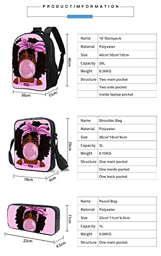 Children's Backpack-African Girl 3D Printed School Bag Set Childrens Backpacks With Shoulder Bag Pencil Bag Set 3pcs Set