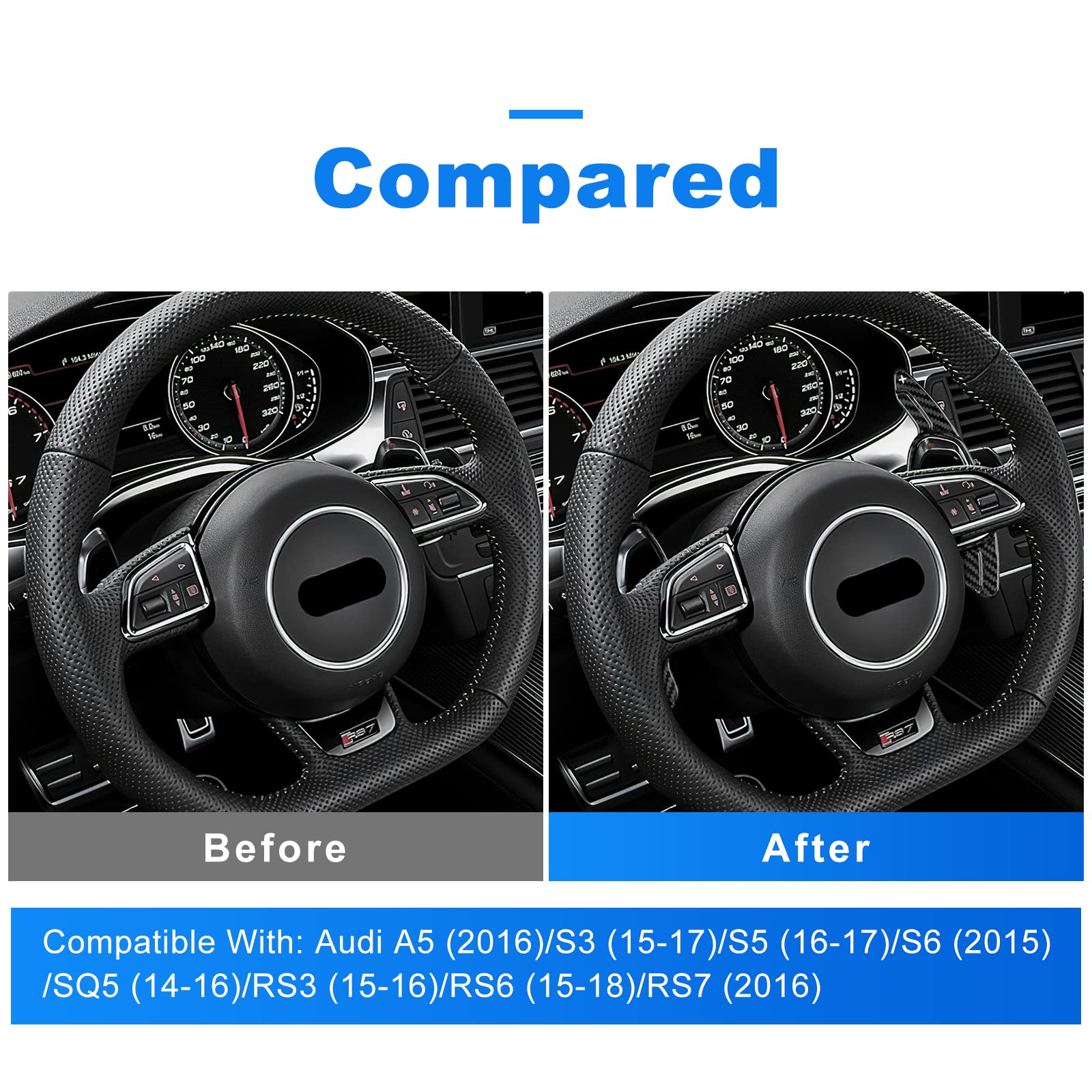AIRSPEED Car Steering Wheel Paddles Carbon Fiber Steering Wheel Shift Paddle Extended Shifter Trim Cover Accessories for Audi A5 S3 S5 S6 SQ5 RS3 RS4 RS5 RS6 RS7, Black