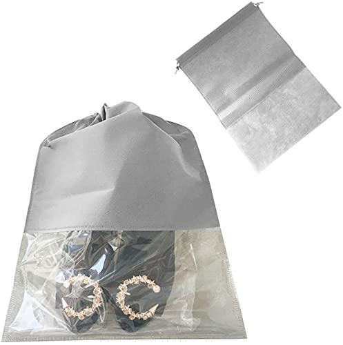 Medsuo 3pcs Breathable Large Non-Woven Drawstring Travel Shoe Bag with Transparent Slot for Men and Women for Boots High Heel Shoes and Sandals (Light Grey)