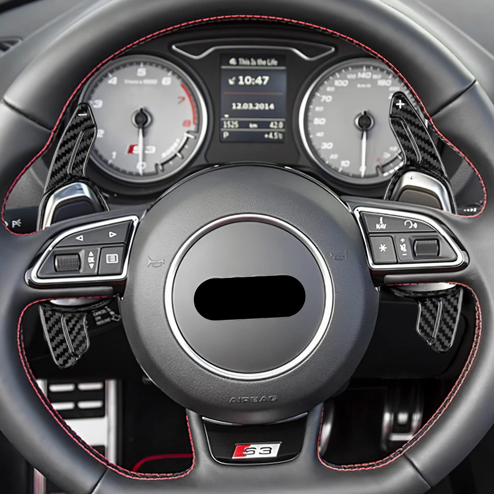 AIRSPEED Car Steering Wheel Paddles Carbon Fiber Steering Wheel Shift Paddle Extended Shifter Trim Cover Accessories for Audi A5 S3 S5 S6 SQ5 RS3 RS4 RS5 RS6 RS7, Black