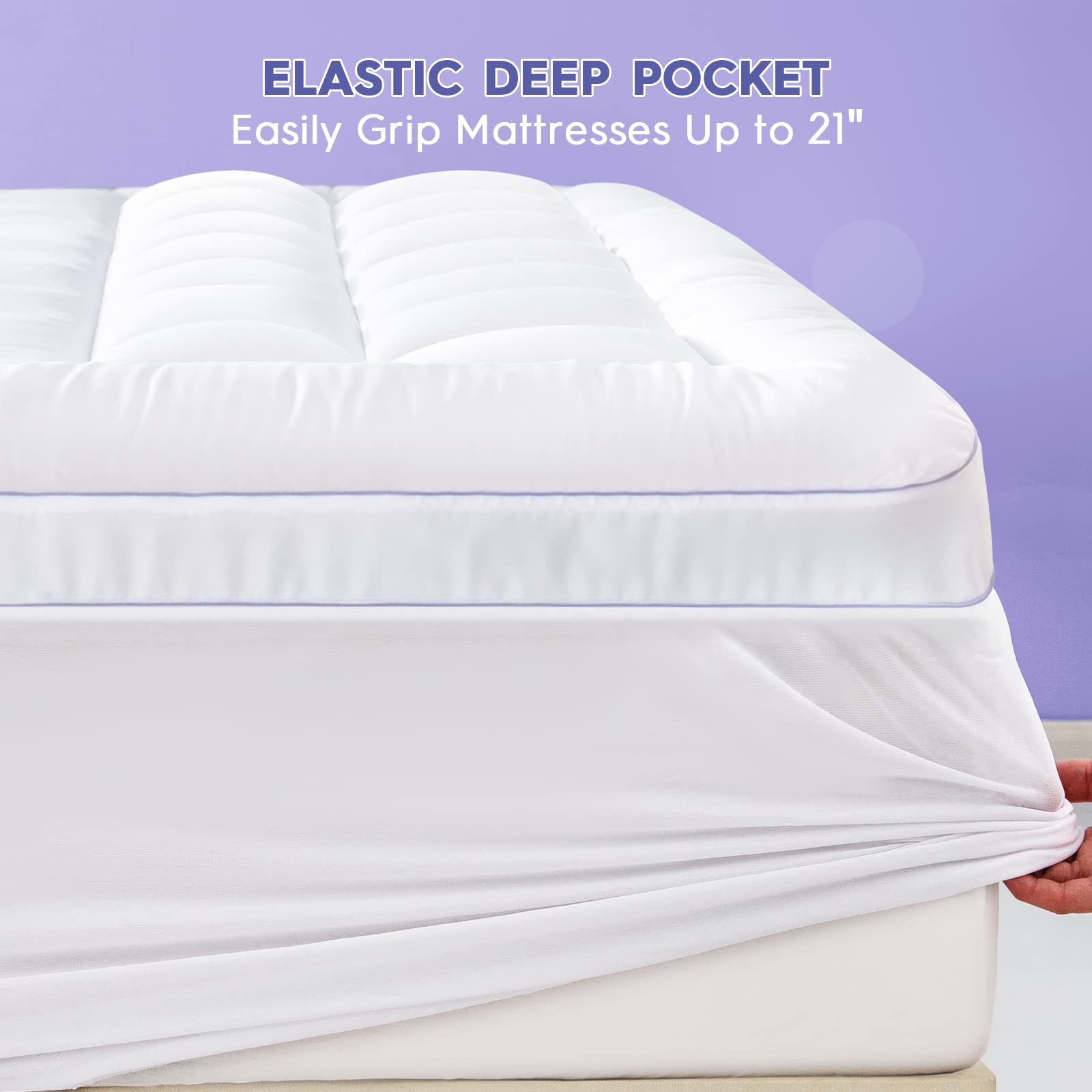 ABENE 3 Inch Dual Layer Memory Foam Mattress Topper King, 2 Inch Memory Foam Plus 1 Inch Down Alternative Pillowtop Mattress Pad, with Bedside Pocket, Support for Back Pain (King, White)