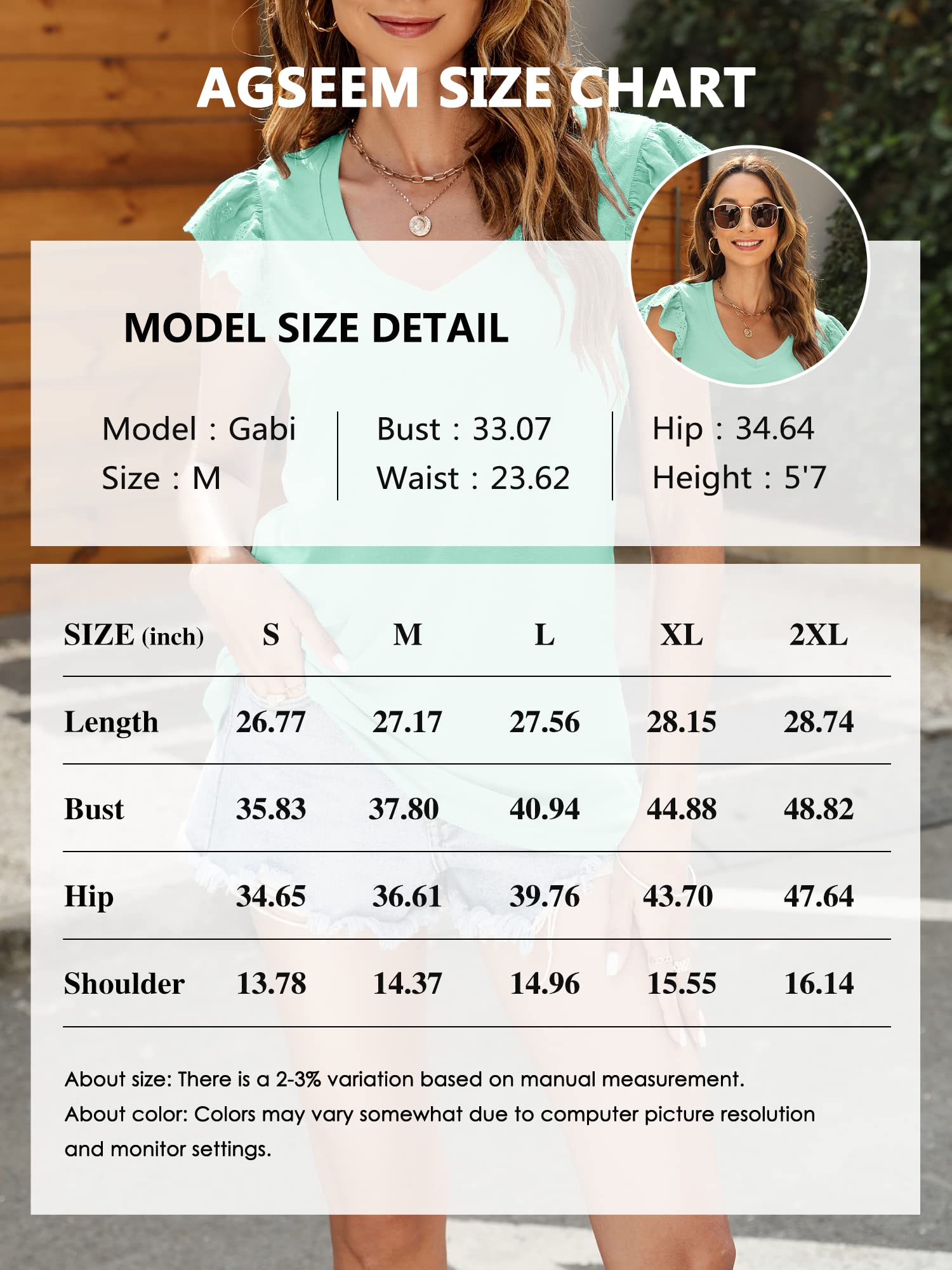 AGSEEM Tank Tops for Women Casual Summer V Neck Eyelet Lace T-Shirts Light Green M, Aqua Green