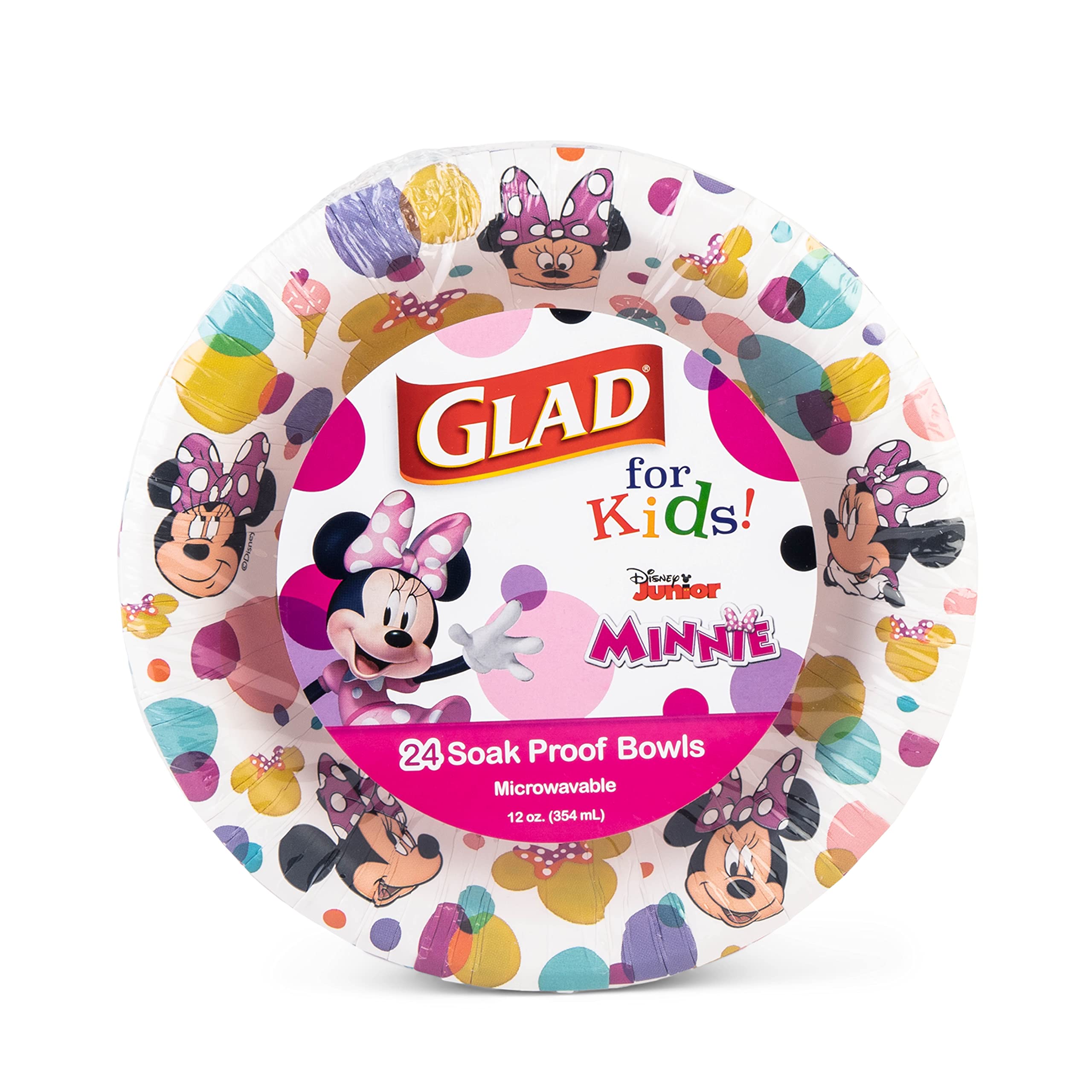 Glad for Kids Disney Mickey and Friends Polka Dot 12oz Paper Bowls| Disney Mickey Mouse Colorful Polka Dot Paper Bowls, Kids Bowls| Kid-Friendly Paper Bowls for Everyday Use, 12oz Paper Bowls 40 Ct