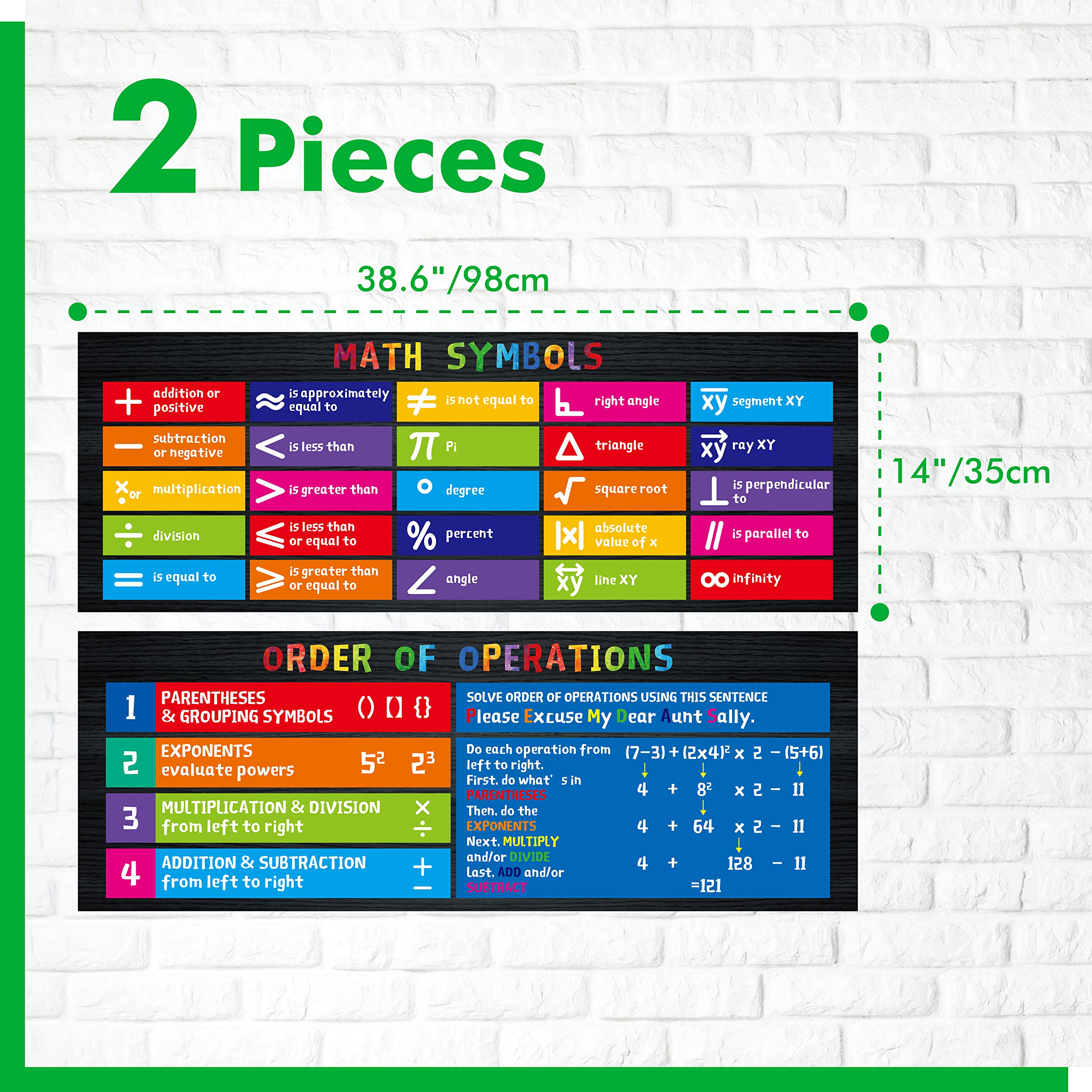 Math Symbols Poster, 2 PCS Large Math Symbols Order of Operation Mathematics Bulletin Board Banner Wall Decor for Primary Middle High School Classroom (Poster Tube Package)