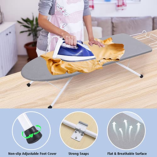 VeYocilk Tabletop Ironing Board, Reinforced Foldable Iron Board with Iron Rest, Portable Travel Small Ironing Board with Heat Resistant Cover for Home, Countertop, Laundry Rooms, Dorm, 31.4"x9.8"x7"