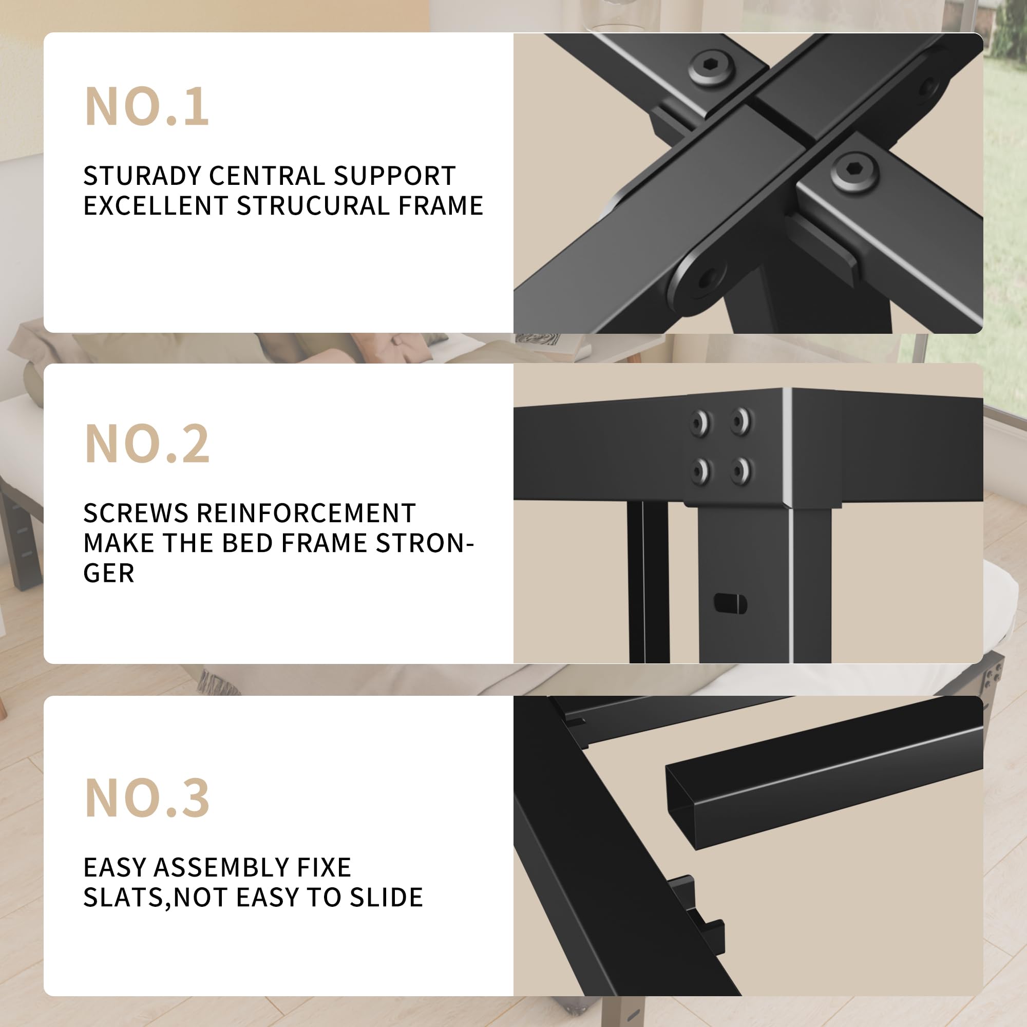 HOBINCHE 14 Inch Metal California King Size Bed Frame No Box Spring Needed - Easy Assembly Heavy Duty Noise Free Bedframes - Double Black Basic Steel Slats Platform with Storage