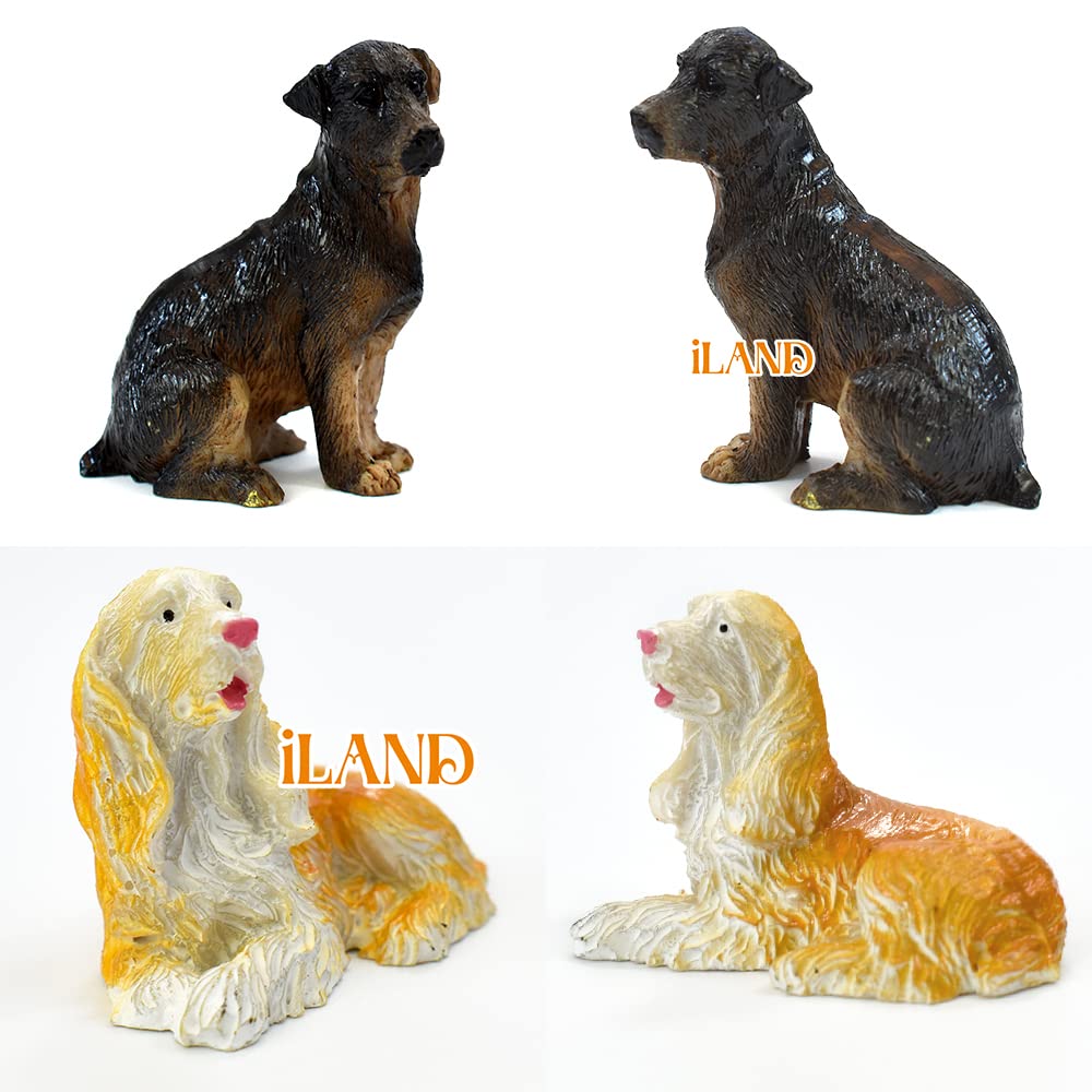 iland Dollhouse Pet of Mini Dog, 4pcs Realistic Miniature Figures, Hand Painted Tiny Dogs incl Cocker Spaniel, Dalmatian, Basset Hound & German Hunt Terrier on 1:12 Scale, Dog Cake Toppers