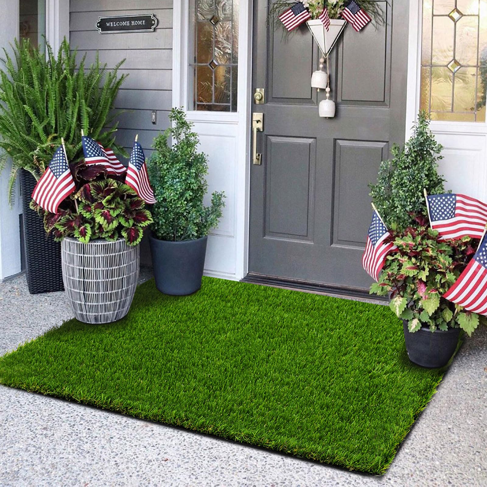 Vaukki Artificial Grass Mat 0.98" (25mm) Pile Height, Turf Grass Outdoor Mat for Entrance, Fake Grass Pee Mat for Dogs, Grass Doormat for Entryway, Front Door, Pets, Patio and Deck, 36''x59''