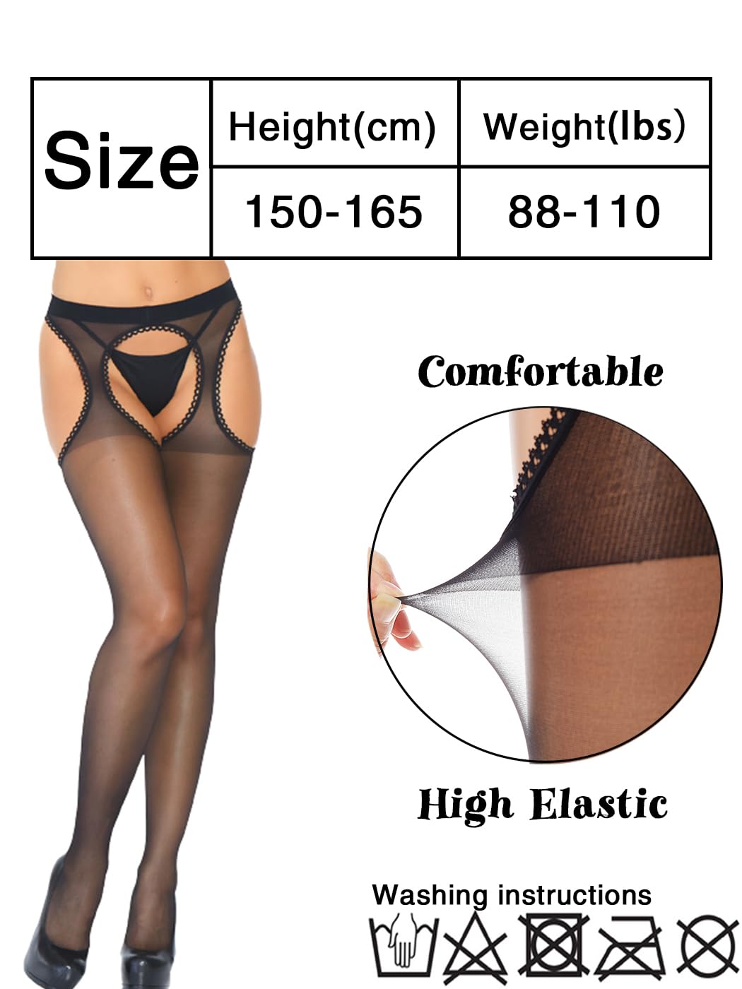 deladola Suspender Tights for Women High Waist Garter Belt Gothic Thigh High Stockings(Plus Size)