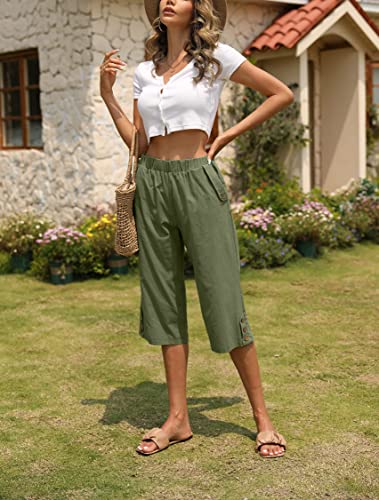Veatzaer Womens Capri Pants Trousers Cotton Soft Cotton Trousers High Waisted Causal with Pockets(Grass Green,XL)