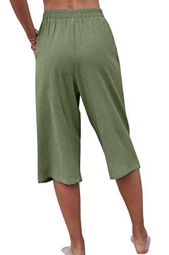 Veatzaer Womens Capri Pants Trousers Cotton Soft Cotton Trousers High Waisted Causal with Pockets(Grass Green,XL)