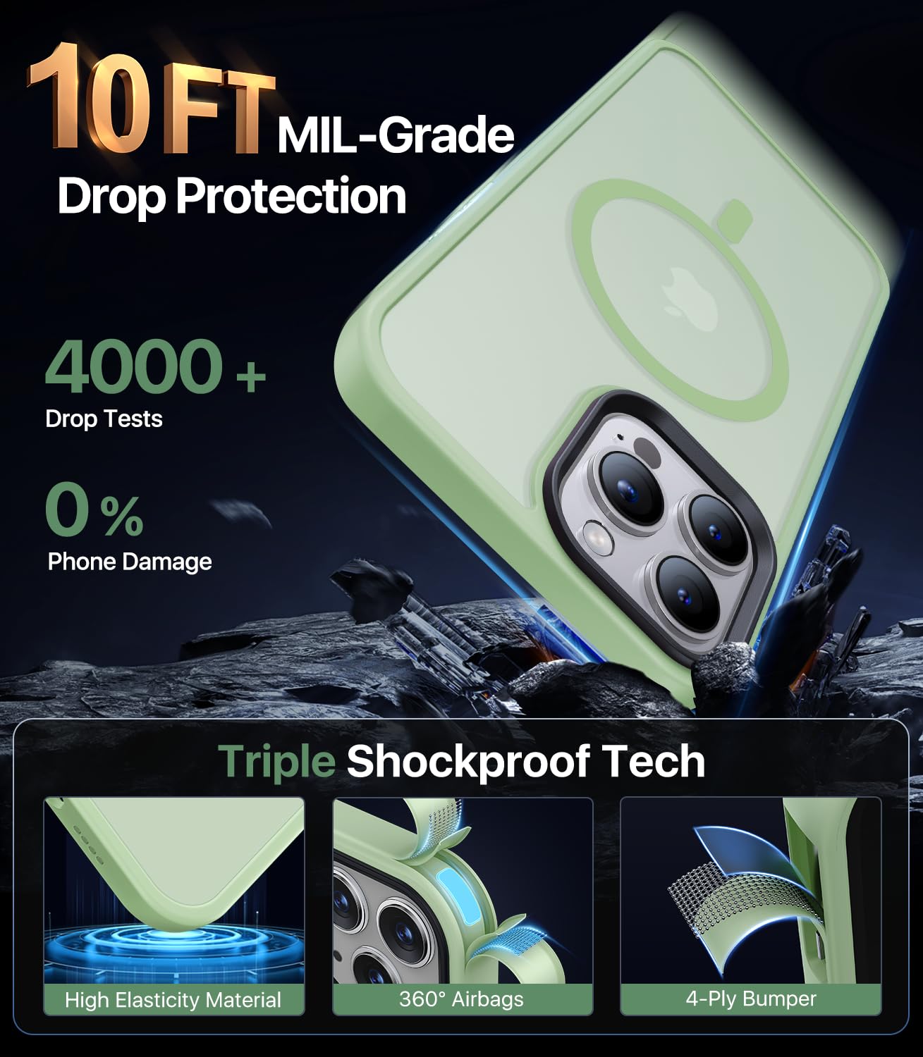 Maozis Magnetic Designed for iPhone 12 Pro Max Case [Compatible with Magsafe][Military Grade Drop Protection] Protective Shockproof Translucent Matte Slim Phone Case for iPhone 12 Pro Max, Mint Green