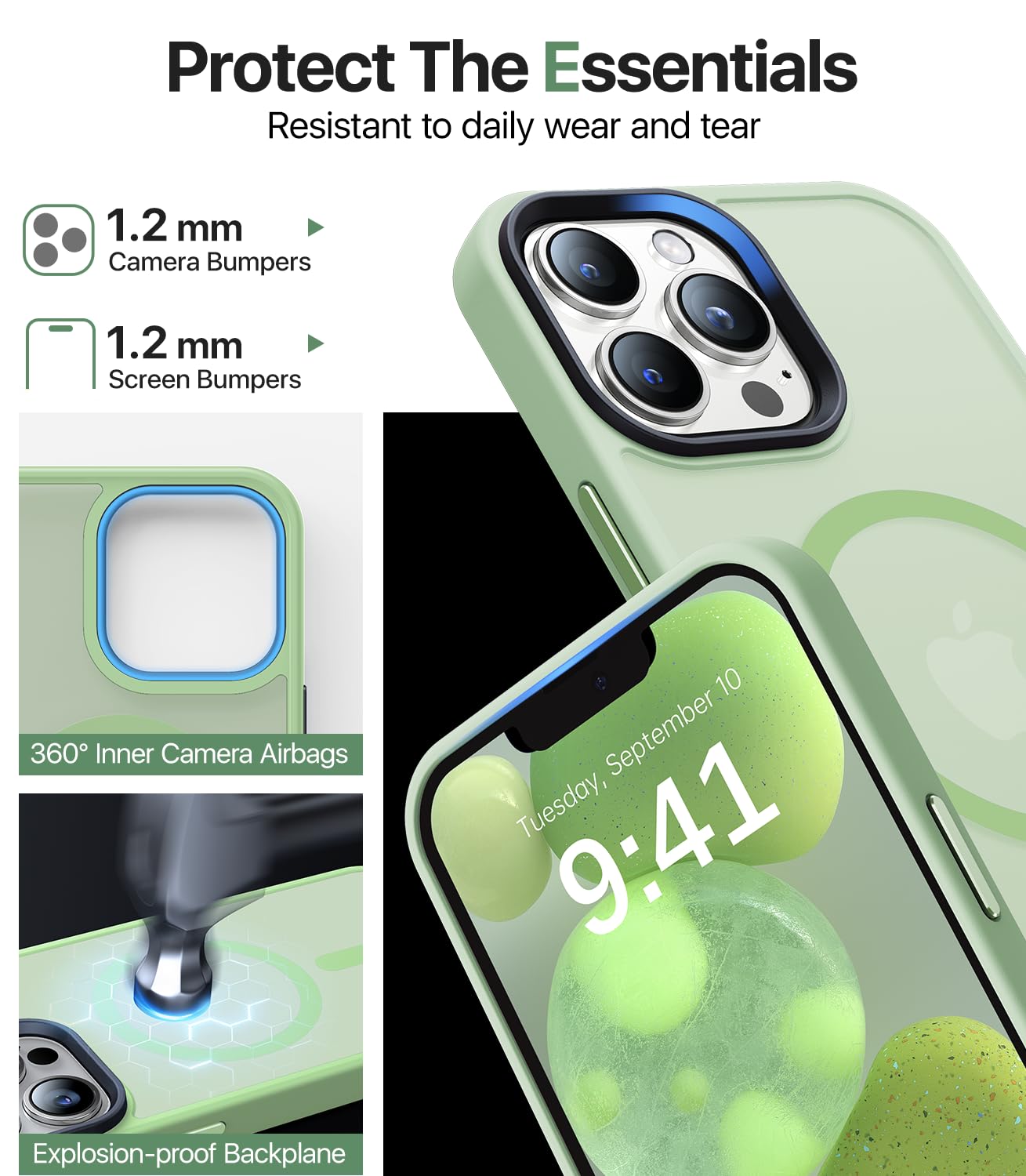 Maozis Magnetic Designed for iPhone 12 Pro Max Case [Compatible with Magsafe][Military Grade Drop Protection] Protective Shockproof Translucent Matte Slim Phone Case for iPhone 12 Pro Max, Mint Green