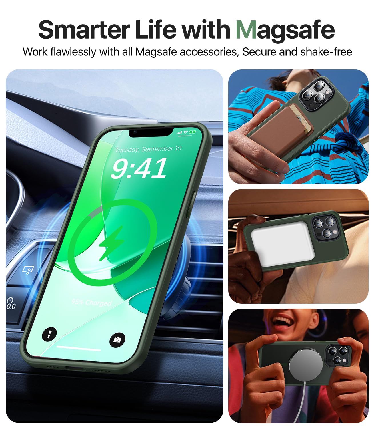 Maozis Strong Magnetic for iPhone 13 Pro Max Case [Compatible with Magsafe][Military Grade Drop Protection] Protective Shockproof Translucent Matte Slim Phone Case for iPhone 13 Pro Max, Army Green