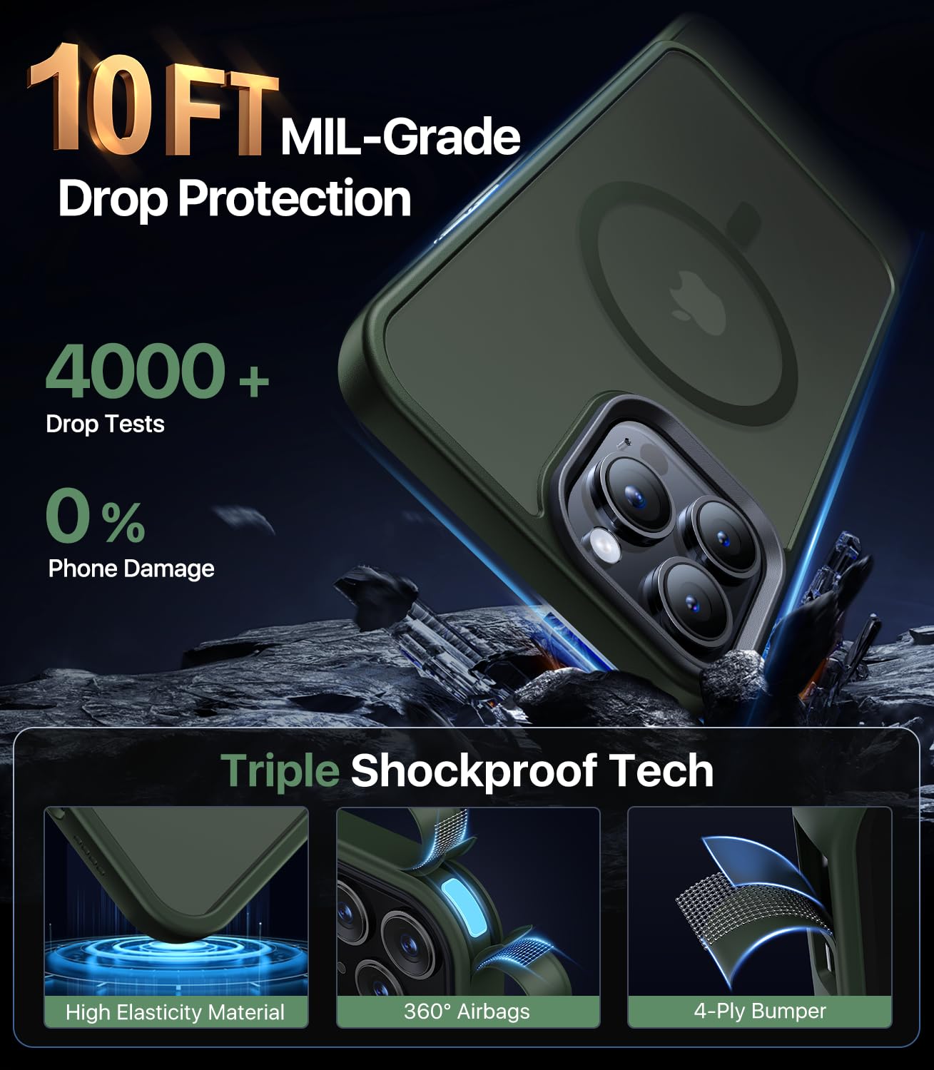 Maozis Strong Magnetic for iPhone 13 Pro Max Case [Compatible with Magsafe][Military Grade Drop Protection] Protective Shockproof Translucent Matte Slim Phone Case for iPhone 13 Pro Max, Army Green