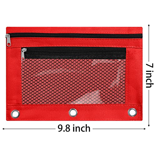 Antner Binder Pencil Pouch for 3 Ring Binder, 2 Pack 3 Ring Binder Pencil Pouches Double Zipper Pencil Case Cosmetic Bag, Black & Red