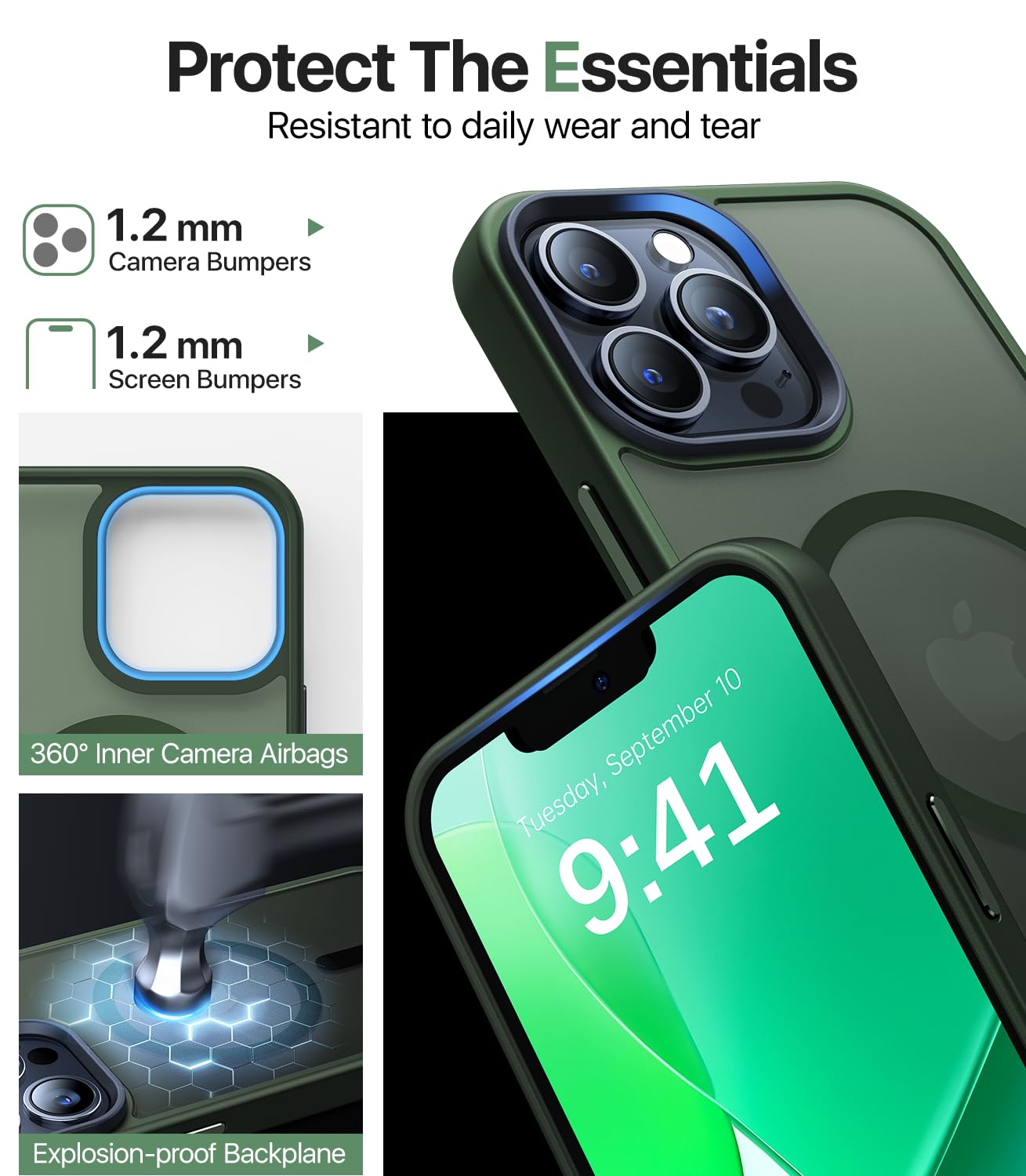 Maozis Strong Magnetic for iPhone 13 Pro Max Case [Compatible with Magsafe][Military Grade Drop Protection] Protective Shockproof Translucent Matte Slim Phone Case for iPhone 13 Pro Max, Army Green