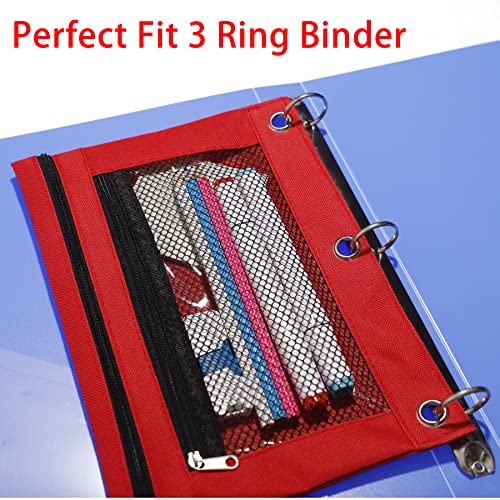 Antner Binder Pencil Pouch for 3 Ring Binder, 2 Pack 3 Ring Binder Pencil Pouches Double Zipper Pencil Case Cosmetic Bag, Black & Red