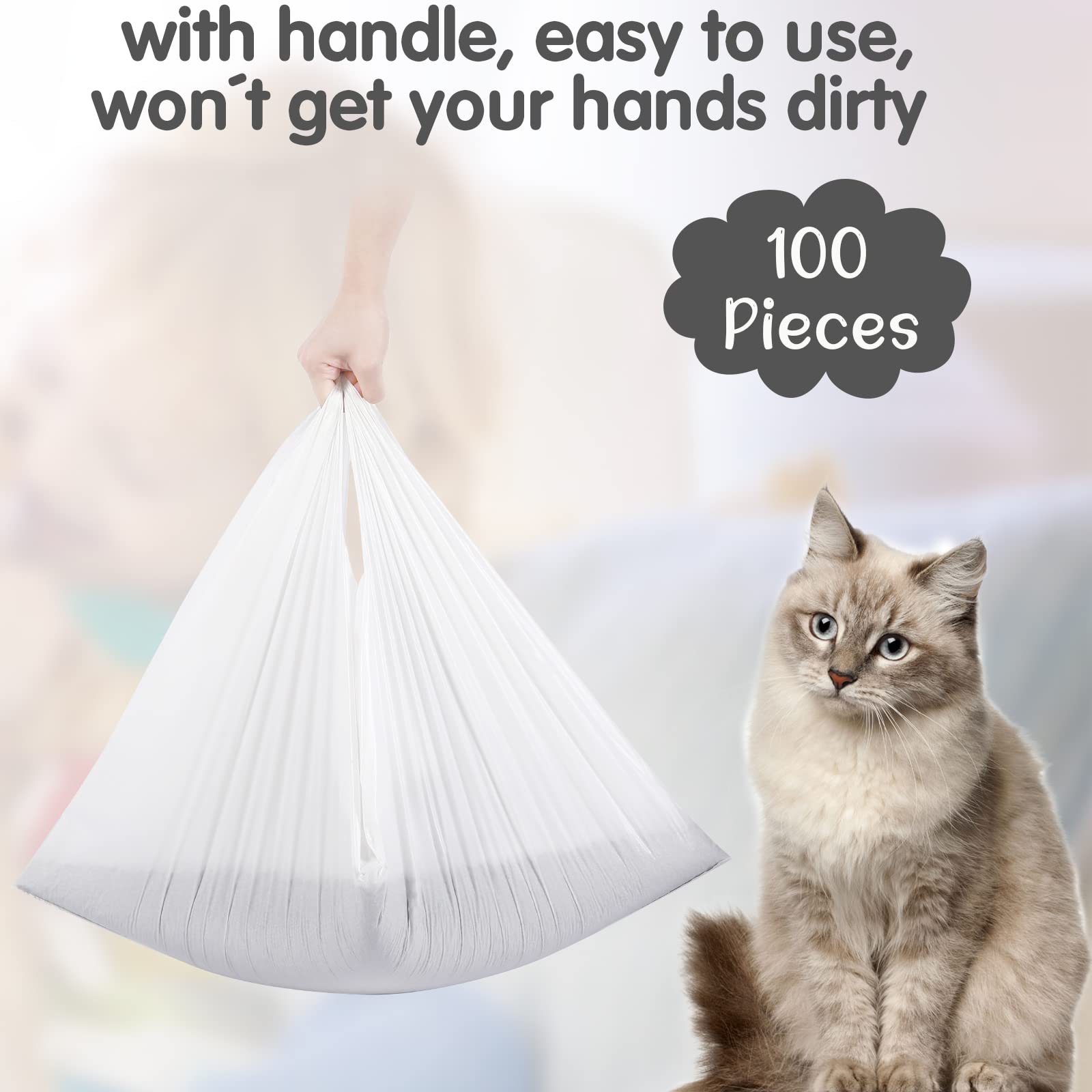 Nuanchu 100 Pcs Cat Litter Box Liner with Handle 25.2 x 22.4 Inch Thick Waste Drawer Liner Compatible with Litter-Robot 3/4 Heavy Duty 9-11 Gallon Cat Litter Bags Cat Replacement for Cat Pan Waste Bin