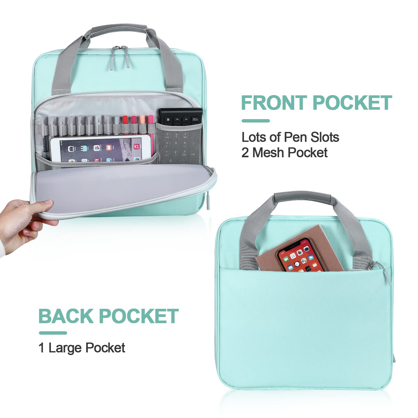 Losong 3 Ring Zipper Binder 2 Inch with Shoulder Strap 500 Sheet Capacity & Multi-Pockets for School and Office Binder Organizer, Compatible with 13-Inch MacBook/Tablet (Patent Design Light Blue)