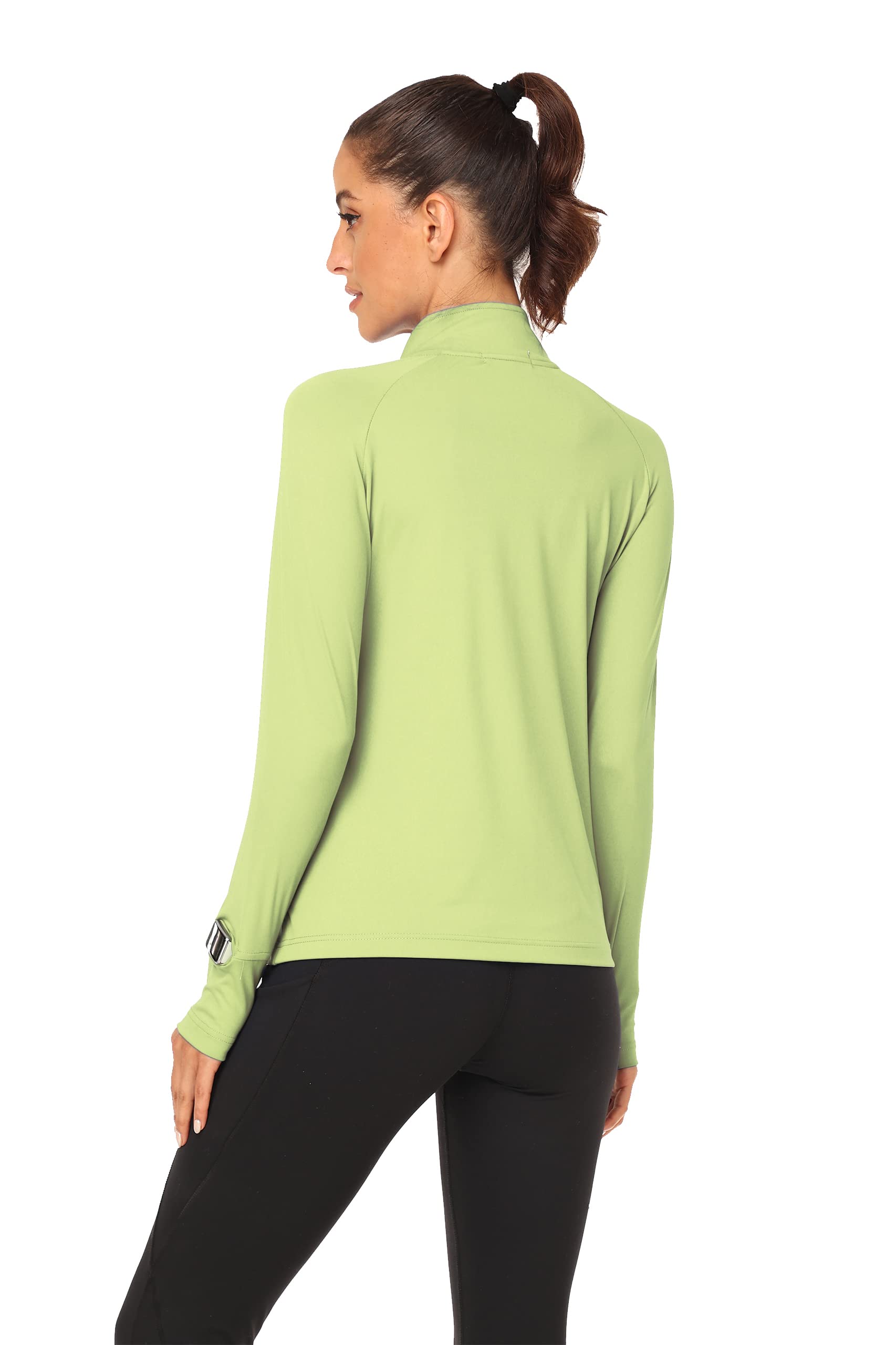CUNYI Womens UPF 50+ Sun Protection Long Sleeve Quarter Zip Pullover Quick Dry Hiking Shirts with Zipper Pockets Workout Tops, Light Green, XXL