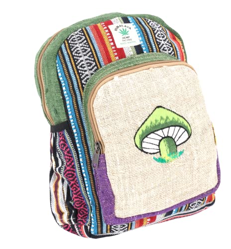Himalaya Handmade Unique 100% Hemp Backpack Small Backpack Hippie Backpack Festival Backpack Hiking and Laptop Backpack FAIR TRADE with Love Multi/Green Mini