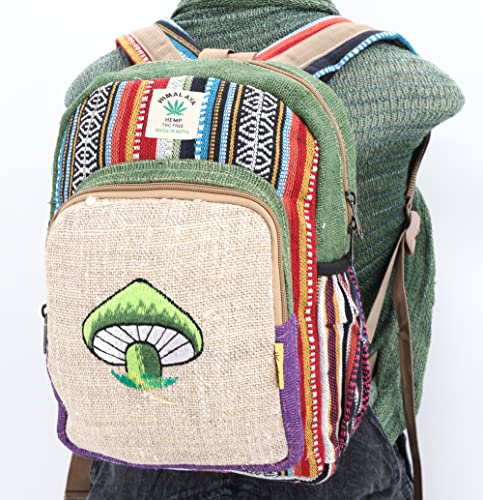 Himalaya Handmade Unique 100% Hemp Backpack Small Backpack Hippie Backpack Festival Backpack Hiking and Laptop Backpack FAIR TRADE with Love Multi/Green Mini