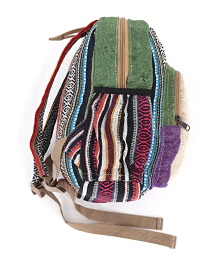Himalaya Handmade Unique 100% Hemp Backpack Small Backpack Hippie Backpack Festival Backpack Hiking and Laptop Backpack FAIR TRADE with Love Multi/Green Mini