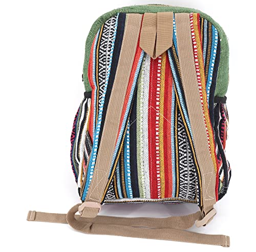 Himalaya Handmade Unique 100% Hemp Backpack Small Backpack Hippie Backpack Festival Backpack Hiking and Laptop Backpack FAIR TRADE with Love Multi/Green Mini