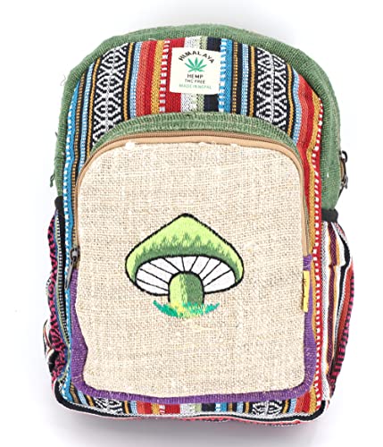 Himalaya Handmade Unique 100% Hemp Backpack Small Backpack Hippie Backpack Festival Backpack Hiking and Laptop Backpack FAIR TRADE with Love Multi/Green Mini