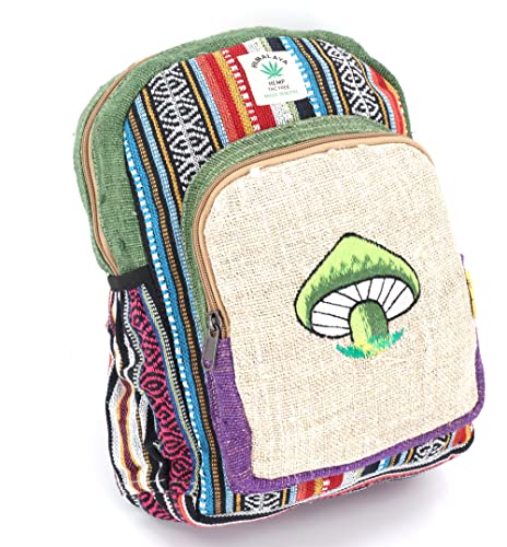 Himalaya Handmade Unique 100% Hemp Backpack Small Backpack Hippie Backpack Festival Backpack Hiking and Laptop Backpack FAIR TRADE with Love Multi/Green Mini