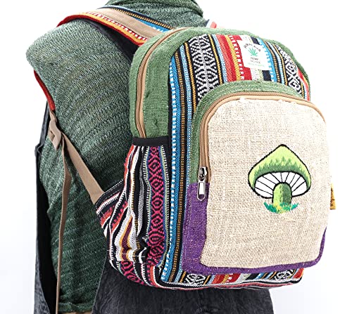 Himalaya Handmade Unique 100% Hemp Backpack Small Backpack Hippie Backpack Festival Backpack Hiking and Laptop Backpack FAIR TRADE with Love Multi/Green Mini