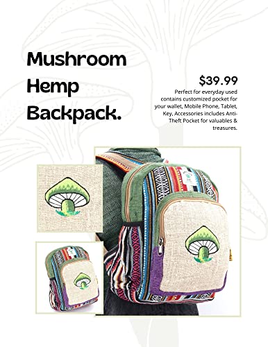 Himalaya Handmade Unique 100% Hemp Backpack Small Backpack Hippie Backpack Festival Backpack Hiking and Laptop Backpack FAIR TRADE with Love Multi/Green Mini