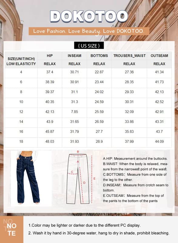 Dokotoo Wide Leg Jeans for Women Casual High Waisted Cargo Jeans Denim Pants Red Size 12