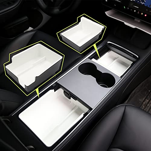 NITOYO 3PCS Upgraded WHITE Center Console Organizer Tray Compatible with Tesla Model 3/Y, Armrest Organizer Tray, Armrest Hidden Cubby Drawer Storage Box 2021-2023 Model 3/Y (3 IN 1)