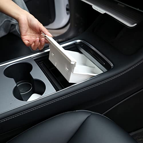 NITOYO 3PCS Upgraded WHITE Center Console Organizer Tray Compatible with Tesla Model 3/Y, Armrest Organizer Tray, Armrest Hidden Cubby Drawer Storage Box 2021-2023 Model 3/Y (3 IN 1)