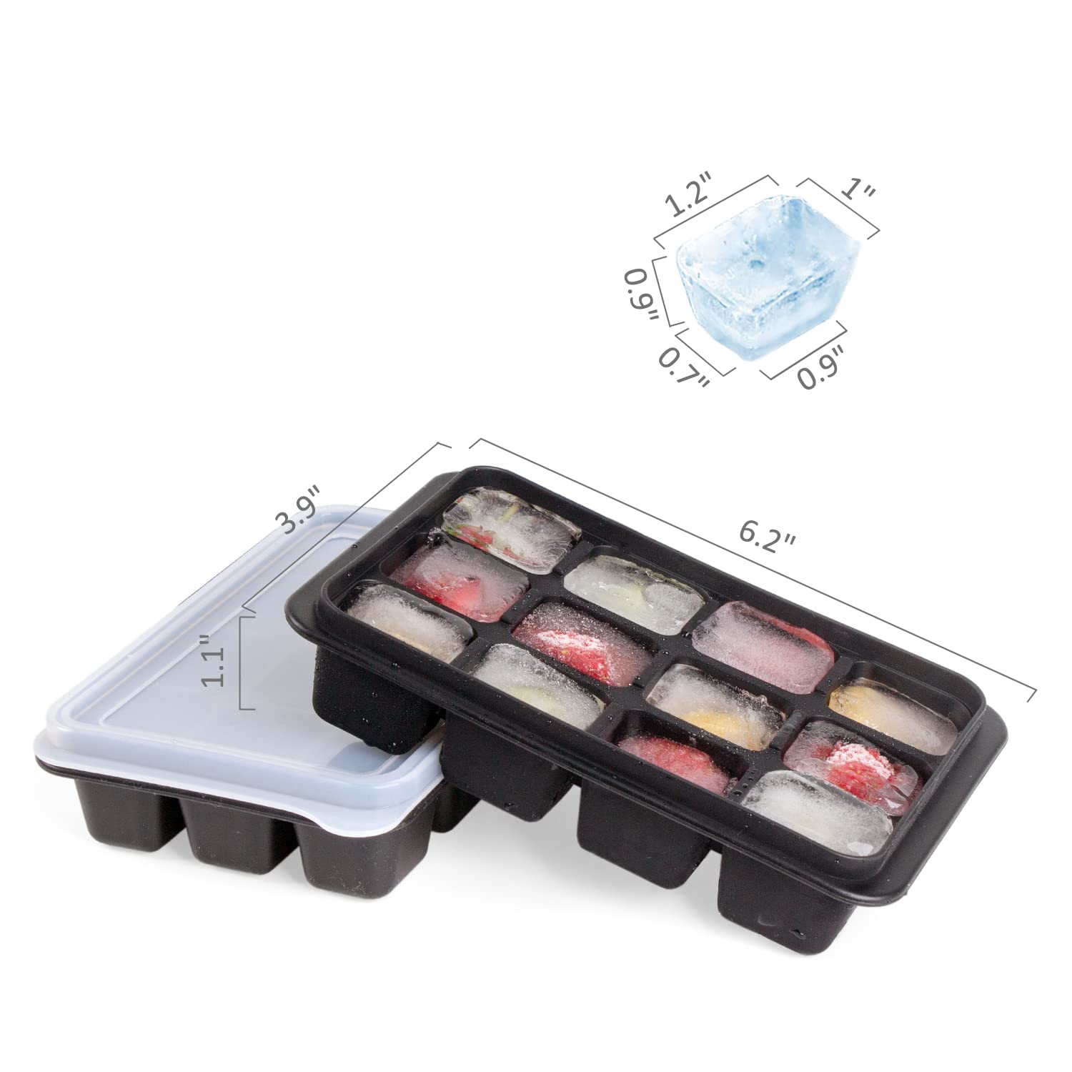 Silicone Ice Cube Trays with Lid for Freezer 3 Pack, Annaklin 12-Grid Easy Release Stackable Small Ice Trays Ice Cube Molds for Cocktail, Whiskey, Chocolate, Flexible & Removable Lids, BPA Free, Black
