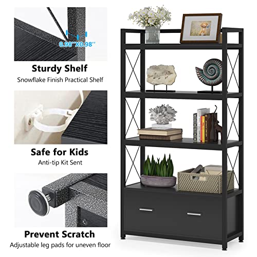 LITTLE TREE Freestanding Lateral File Cabinet with Drawer, Filiing Cabients with Shelves, Black