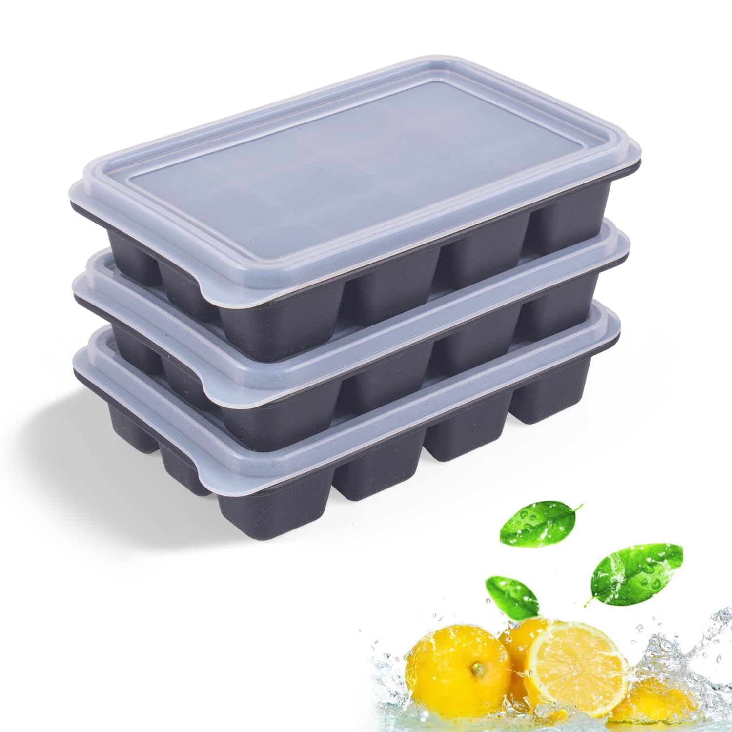 Silicone Ice Cube Trays with Lid for Freezer 3 Pack, Annaklin 12-Grid Easy Release Stackable Small Ice Trays Ice Cube Molds for Cocktail, Whiskey, Chocolate, Flexible & Removable Lids, BPA Free, Black