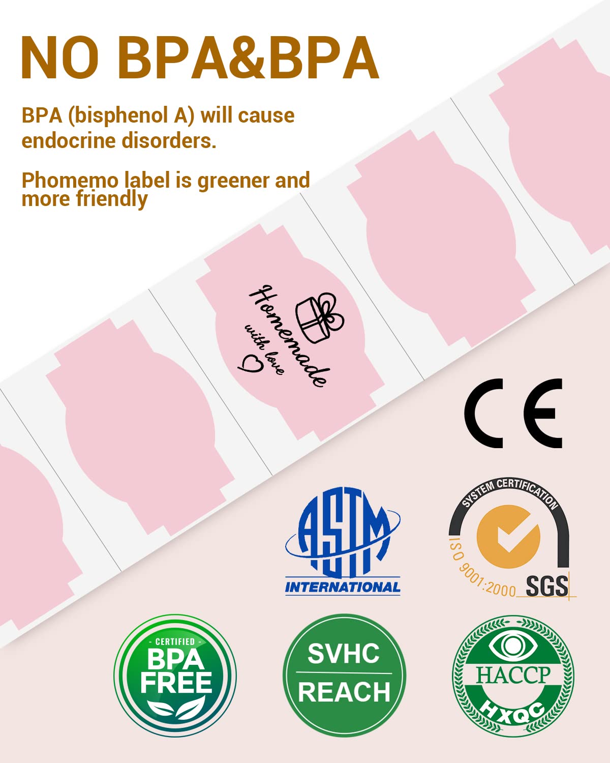Phomemo Pink Thermal Labels for Shipping Label Printer for Small Business Supplies - 3" x 2" Commercial Grade Round Stickers Roll for Custom Stickers Personalized & Business - 500 Pink Labels/Roll