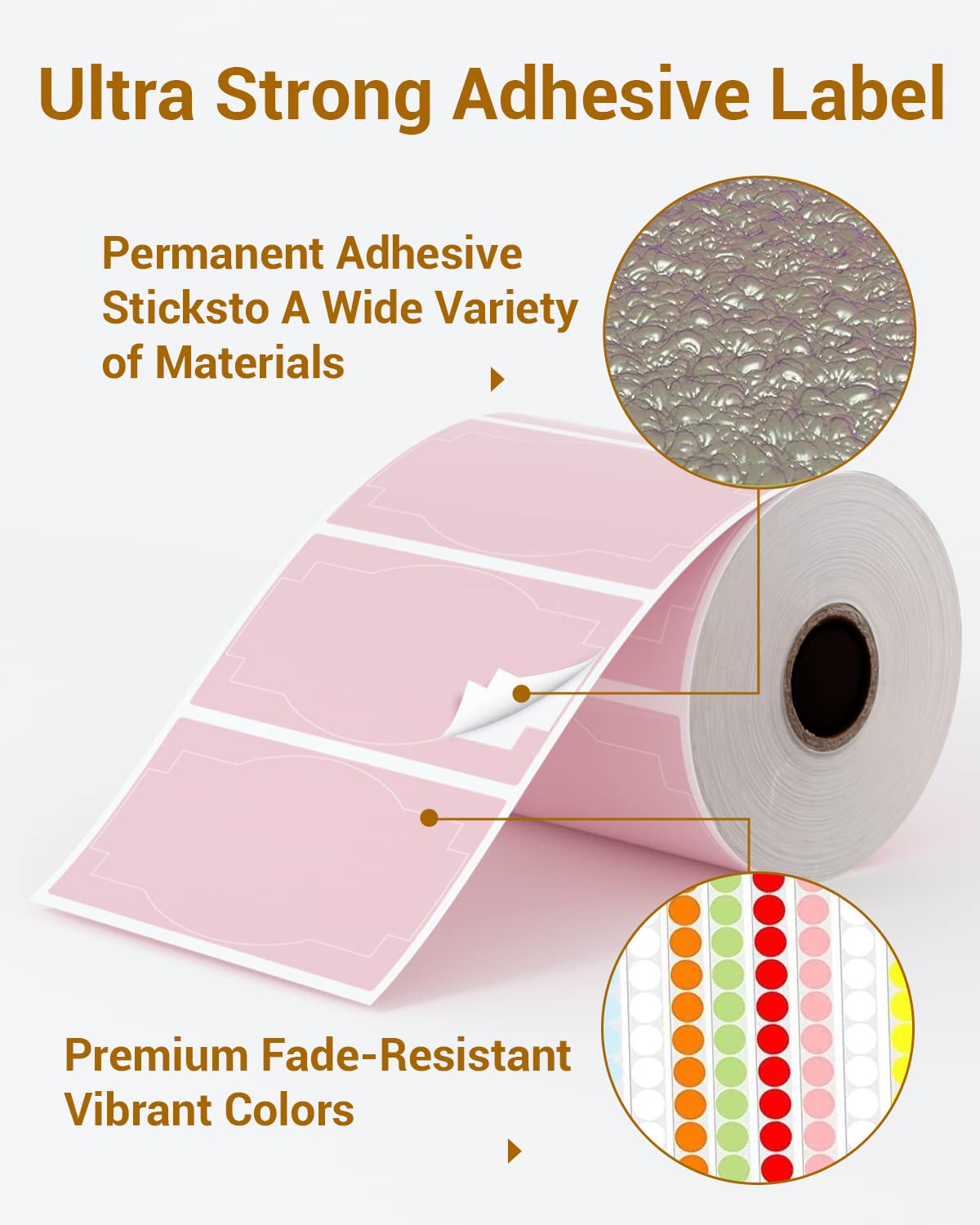 Phomemo Pink Thermal Labels for Shipping Label Printer for Small Business Supplies - 3" x 2" Commercial Grade Round Stickers Roll for Custom Stickers Personalized & Business - 500 Pink Labels/Roll