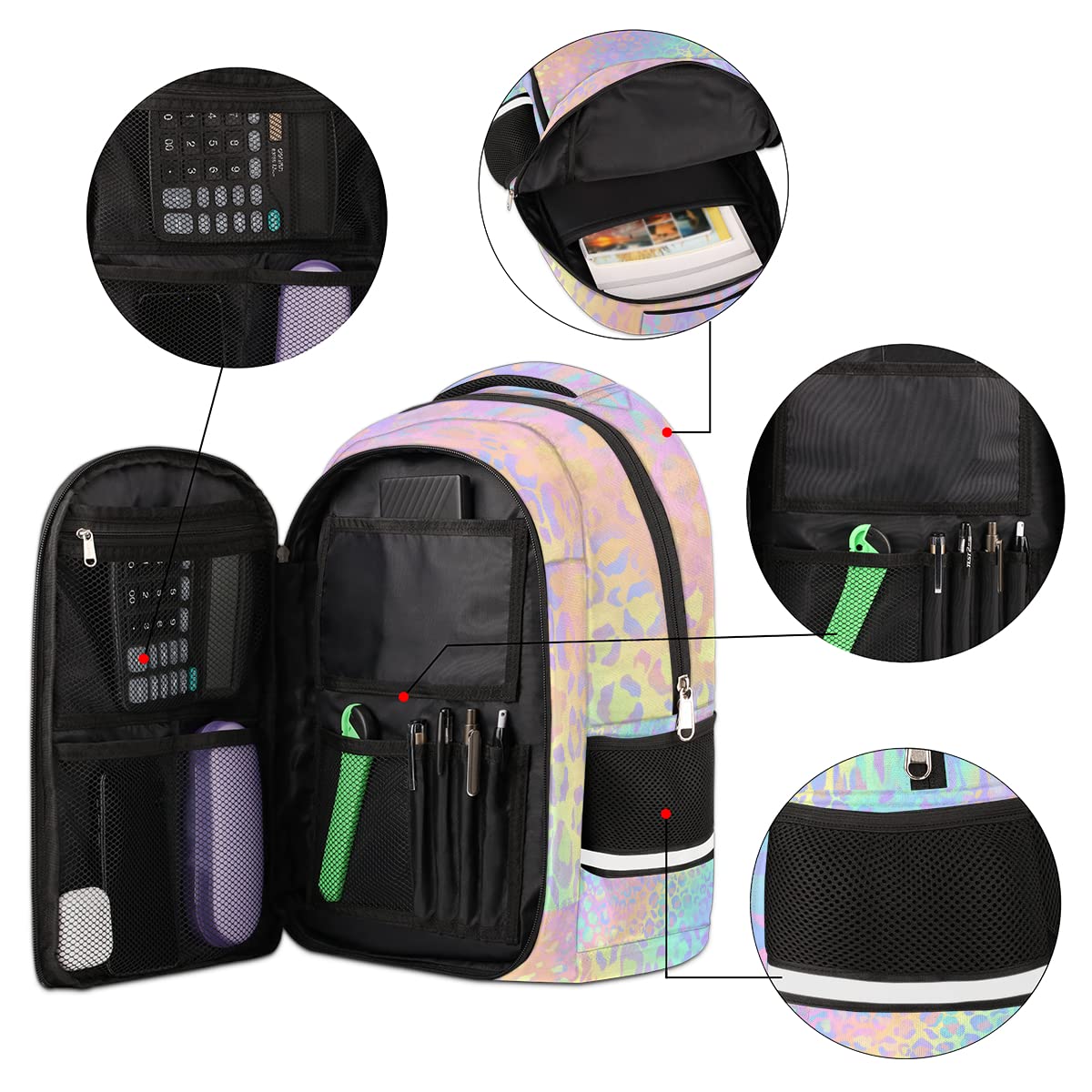 CFERSAN Rainbow Multifunctional Backpack Durability Laptops Water Resistant College School Travel Backpack Gifts for Men Women Girls