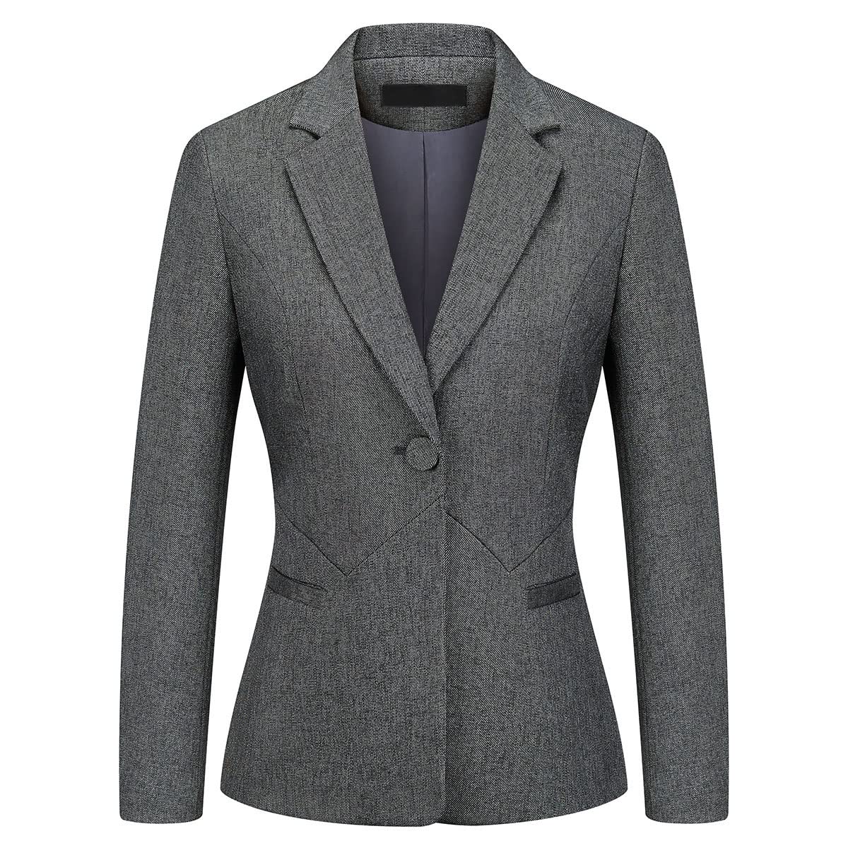 MODFUL Women's 2 Piece Business Suit Pant Set Slim Fit One Button Blazer Jacket Lady Work Suit for Office (Grey,X-Large)