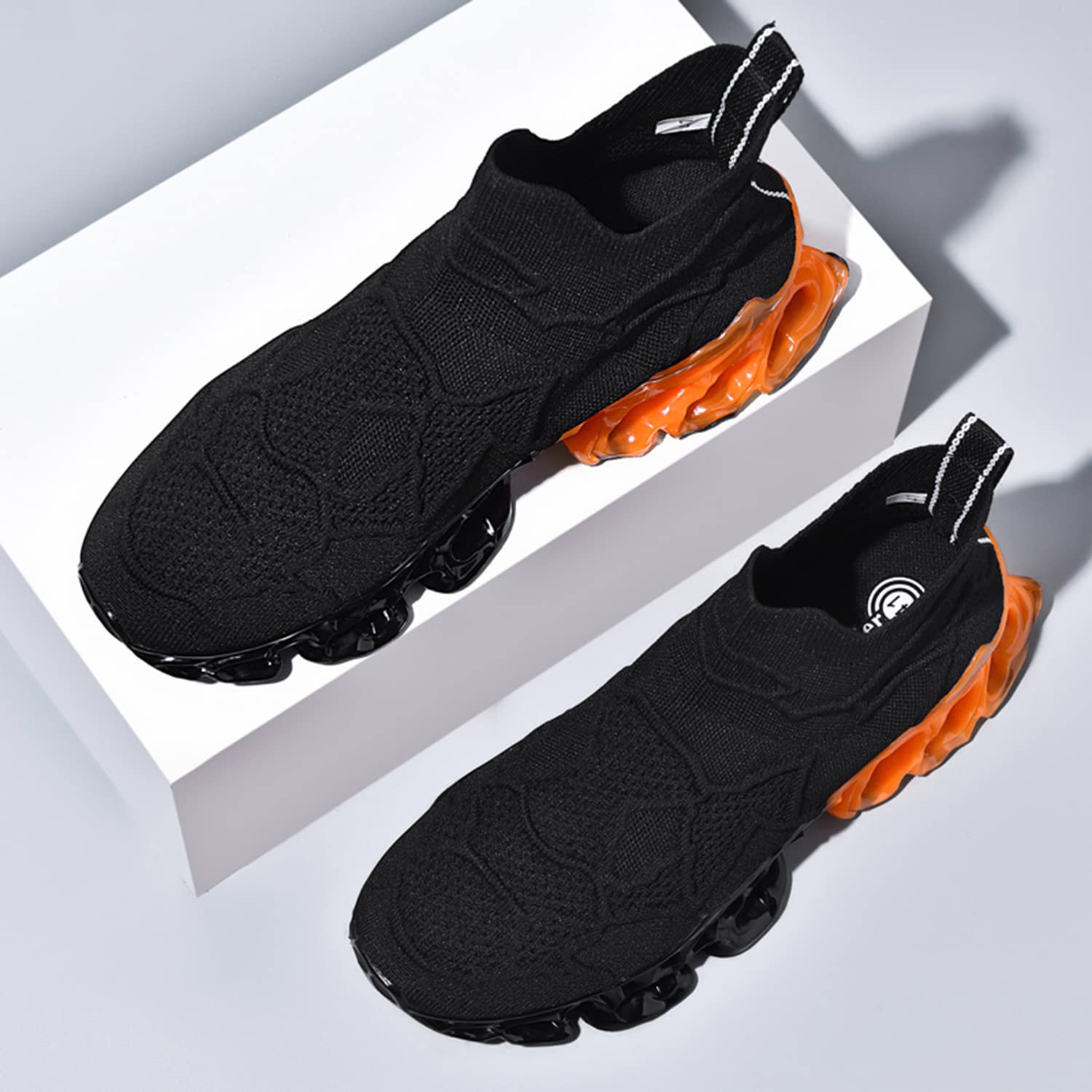 Poramea Men's Laceless Slip on Blade Sneakers Trail Running Walking Tennis Sport Shoes Black Gradient Size 10