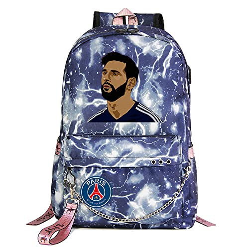 Mayooni Boys Girls Lightweight Messi School Bookbag with USB Charging Port-PSG Casual Daypacks Laptop Bag for Travel
